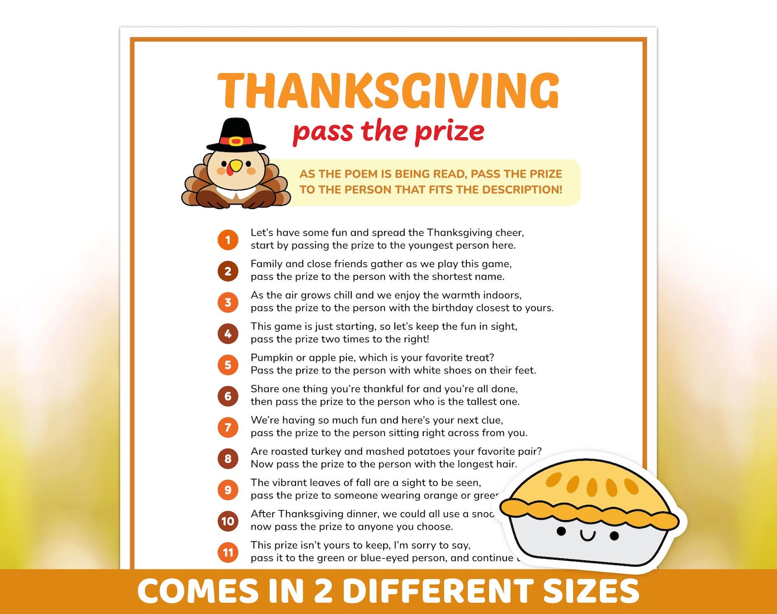 Thanksgiving Pass the Prize Game, Pass the Prize Thanksgiving Game ...
