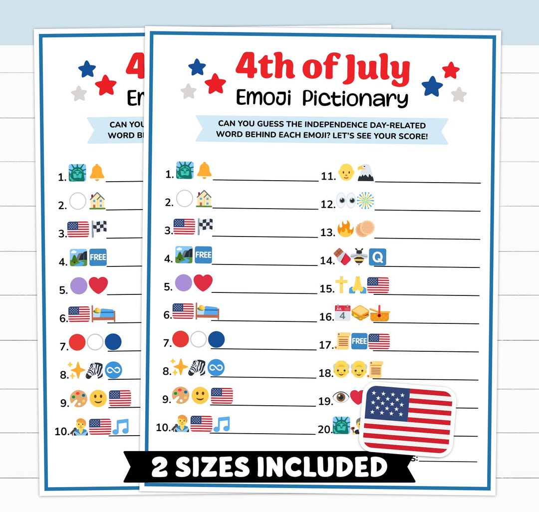 4th of July Emoji Pictionary Game, 4th of July Emoji Game Printable ...