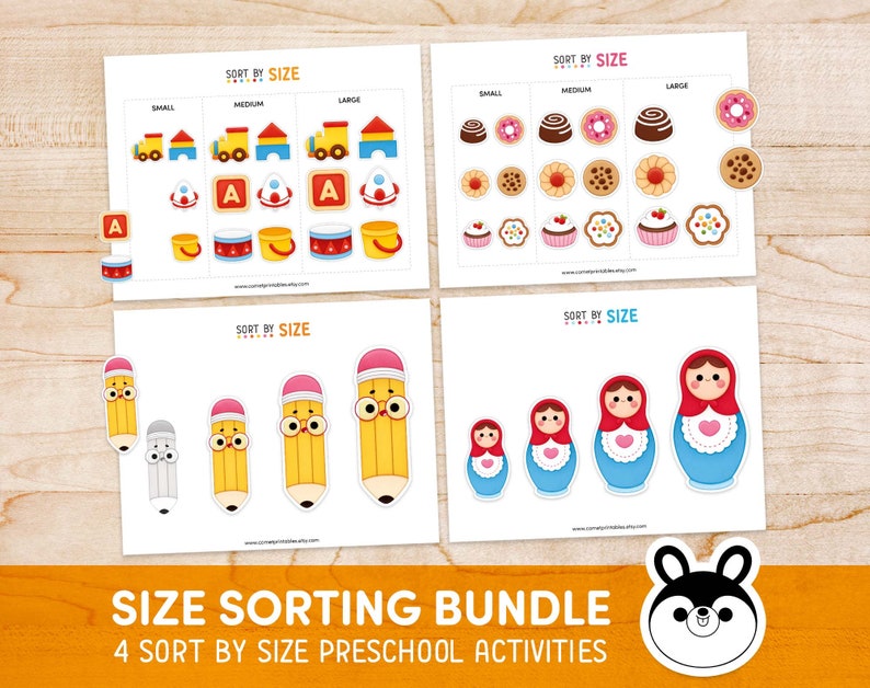 Sort by Size Preschool Worksheets Bundle, Size Sorting Printable ...