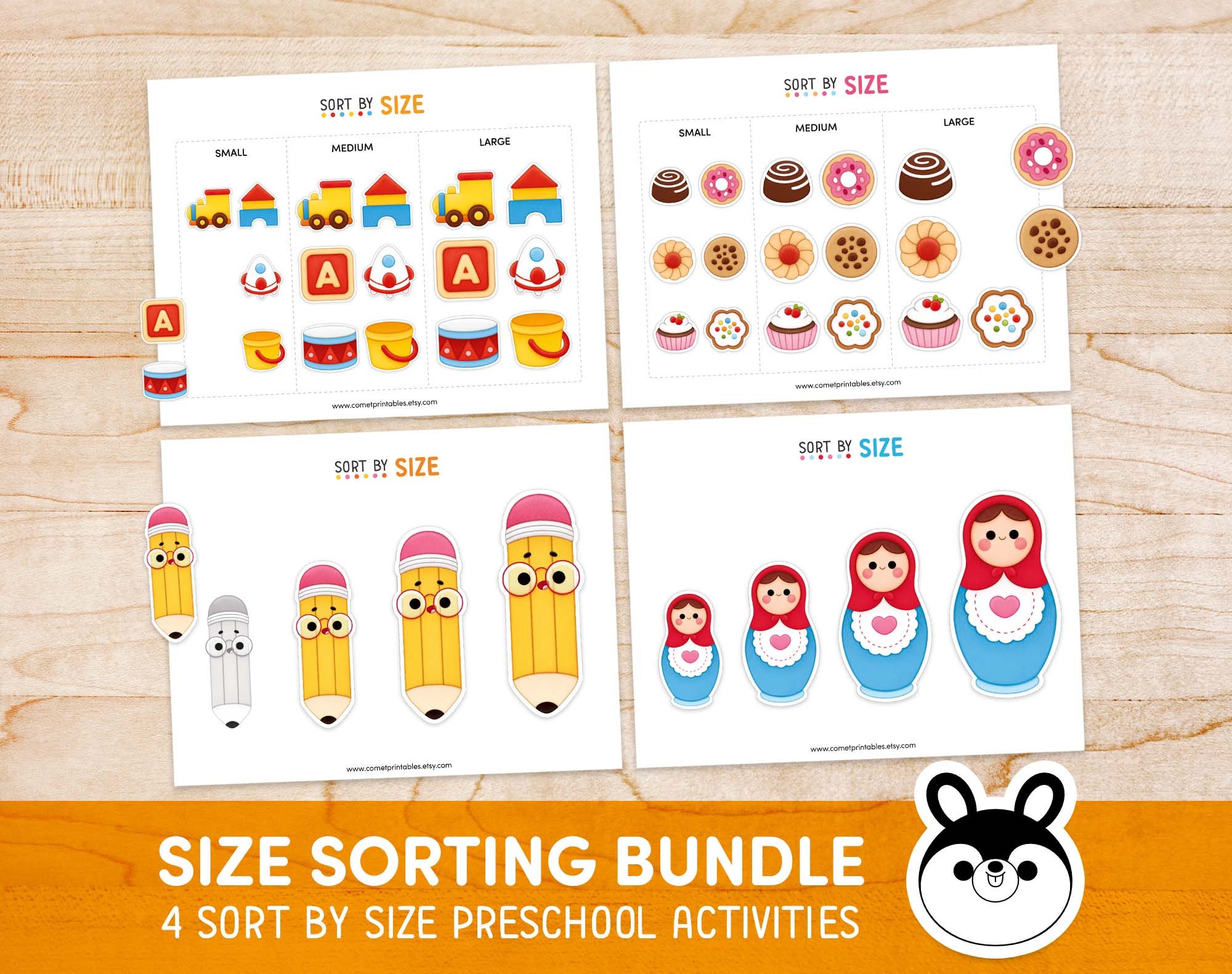 Sort by Size Preschool Worksheets Bundle, Size Sorting Printable ...
