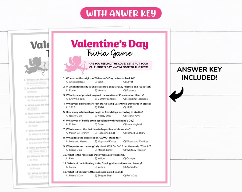 Valentines Trivia Game, Valentines Day Trivia Quiz, Valentine Trivia ...