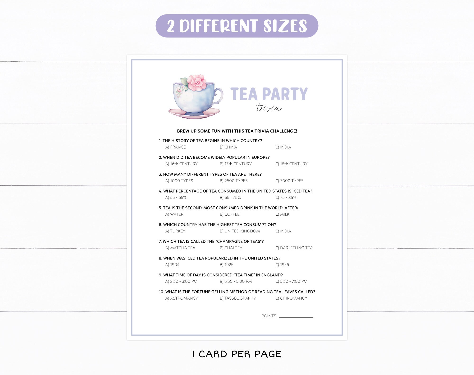 Tea Party Trivia for Kids, Tea Trivia Game, Tea Party Trivia Quiz ...