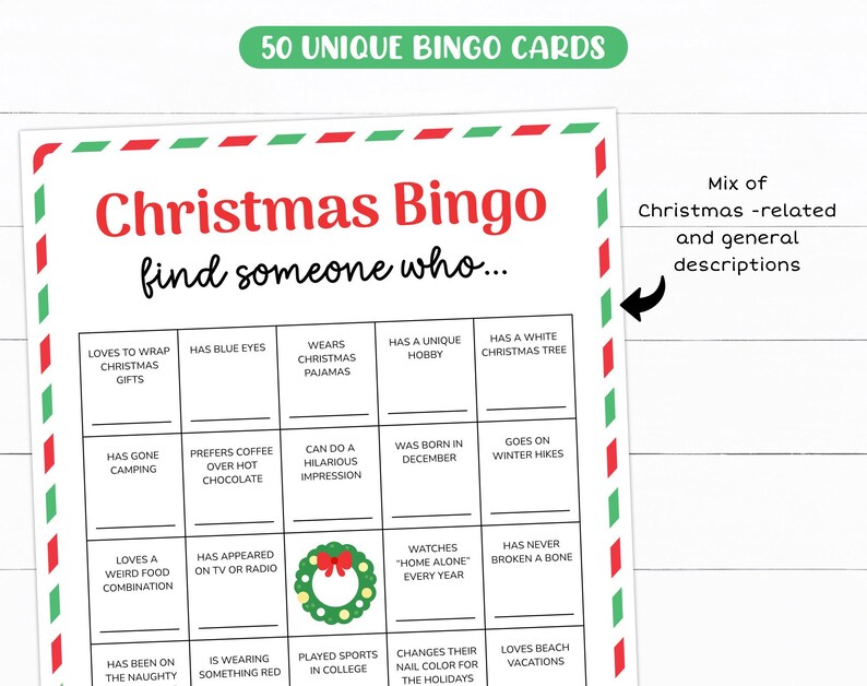 Get to Know You Christmas Bingo, Find the Guest Bingo, Holiday Human ...