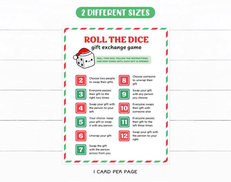 Roll the Dice Christmas Gift Exchange, Christmas Roll the Dice Gift ...