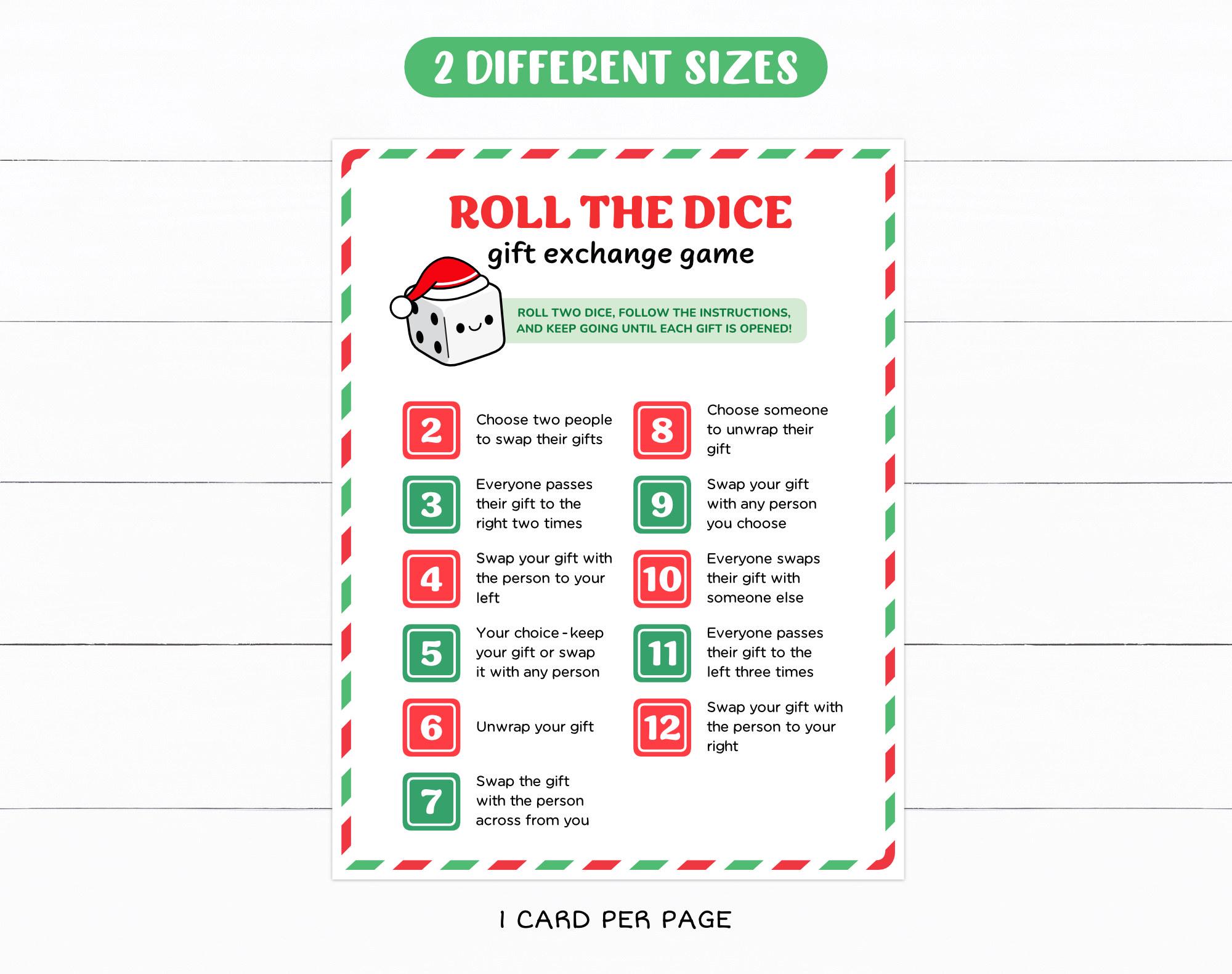 Roll the Dice Christmas Gift Exchange, Christmas Roll the Dice Gift ...