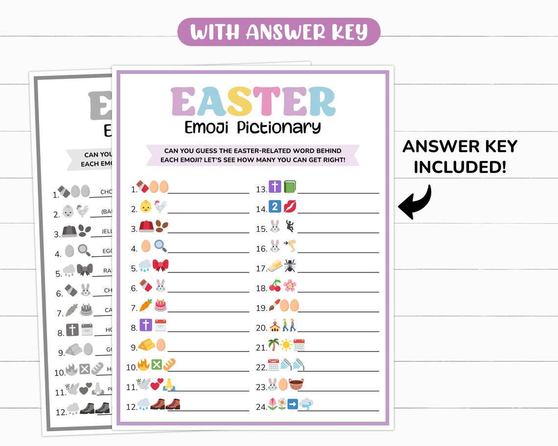 Easter Emoji Pictionary Game, Easter Emoji Game Printable, Easter Game ...