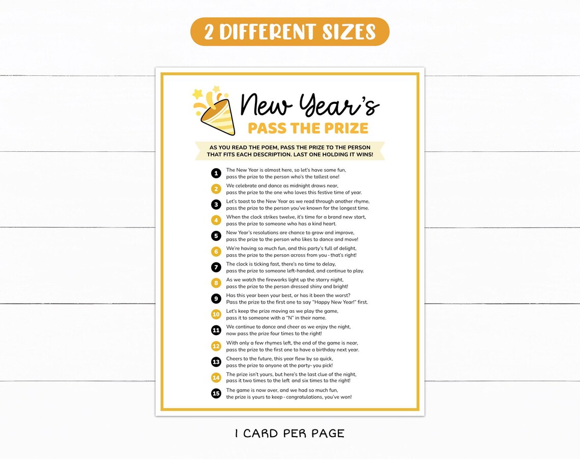 New Years Pass the Prize Game, Pass the Prize New Years Game, New Years ...