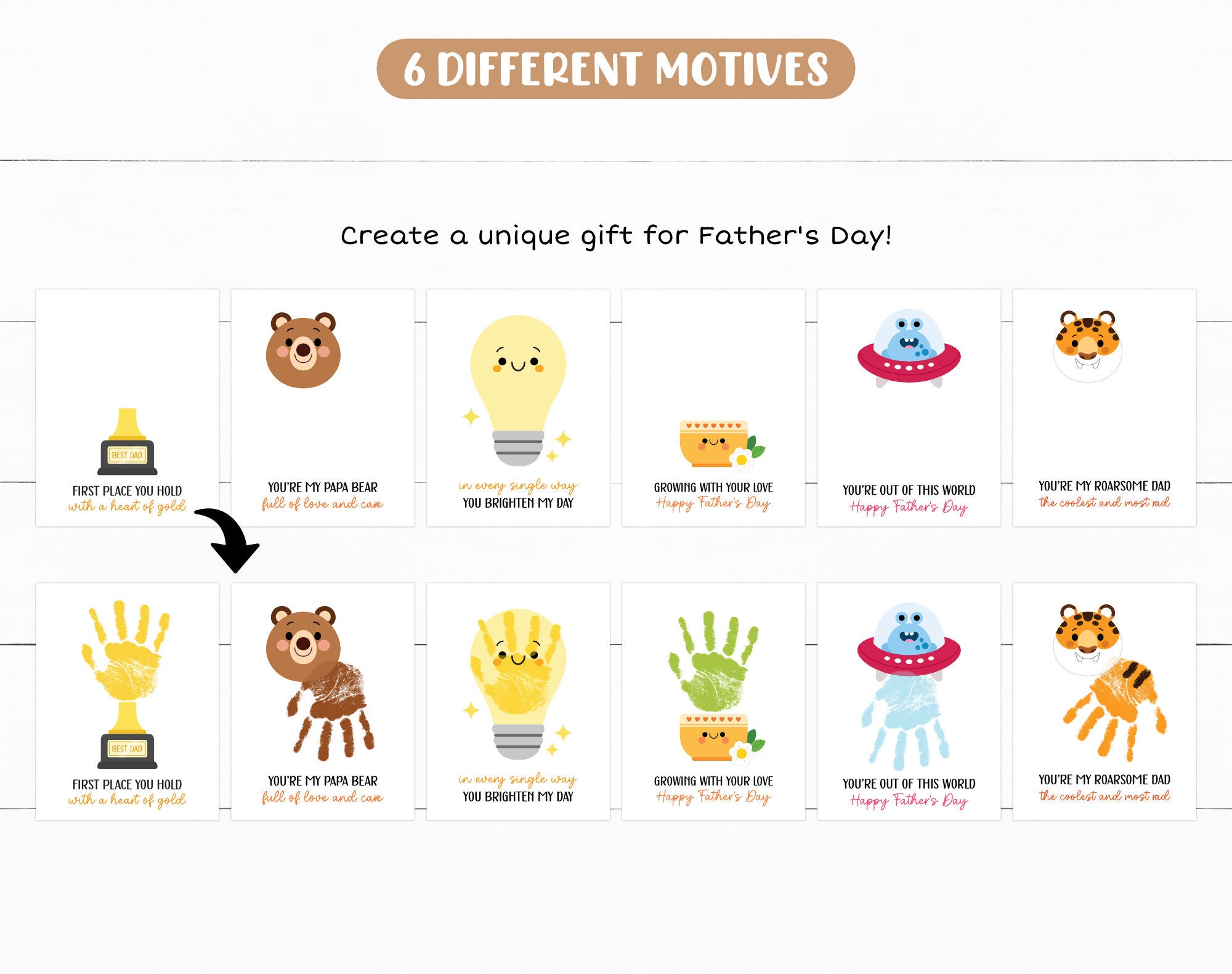 Fathers Day Handprint Bundle, DIY Printable Father's Day Crafts Bundle ...