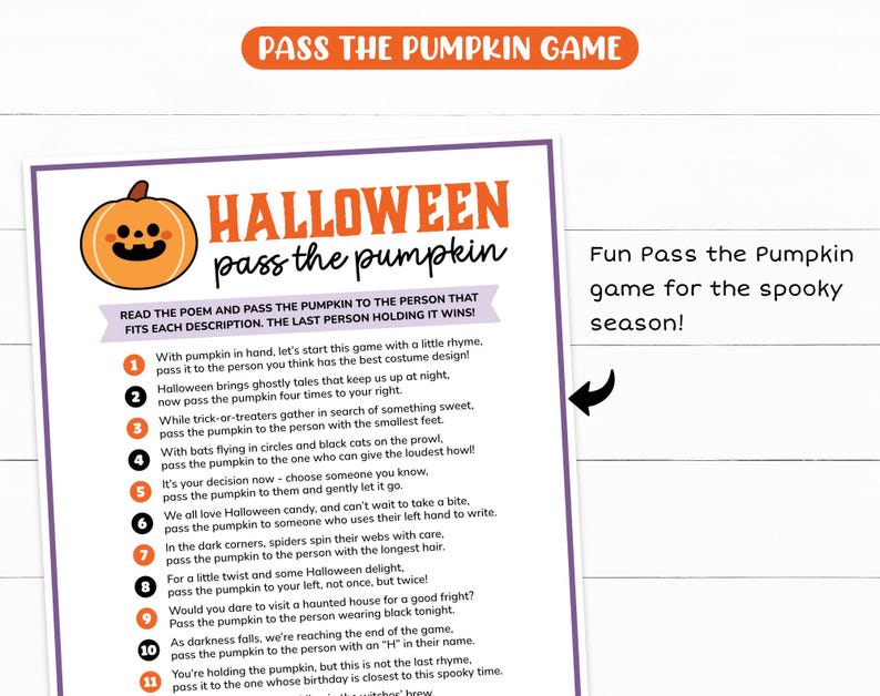 Halloween Pass the Pumpkin Game, Halloween Pass the Prize Game, Fun ...