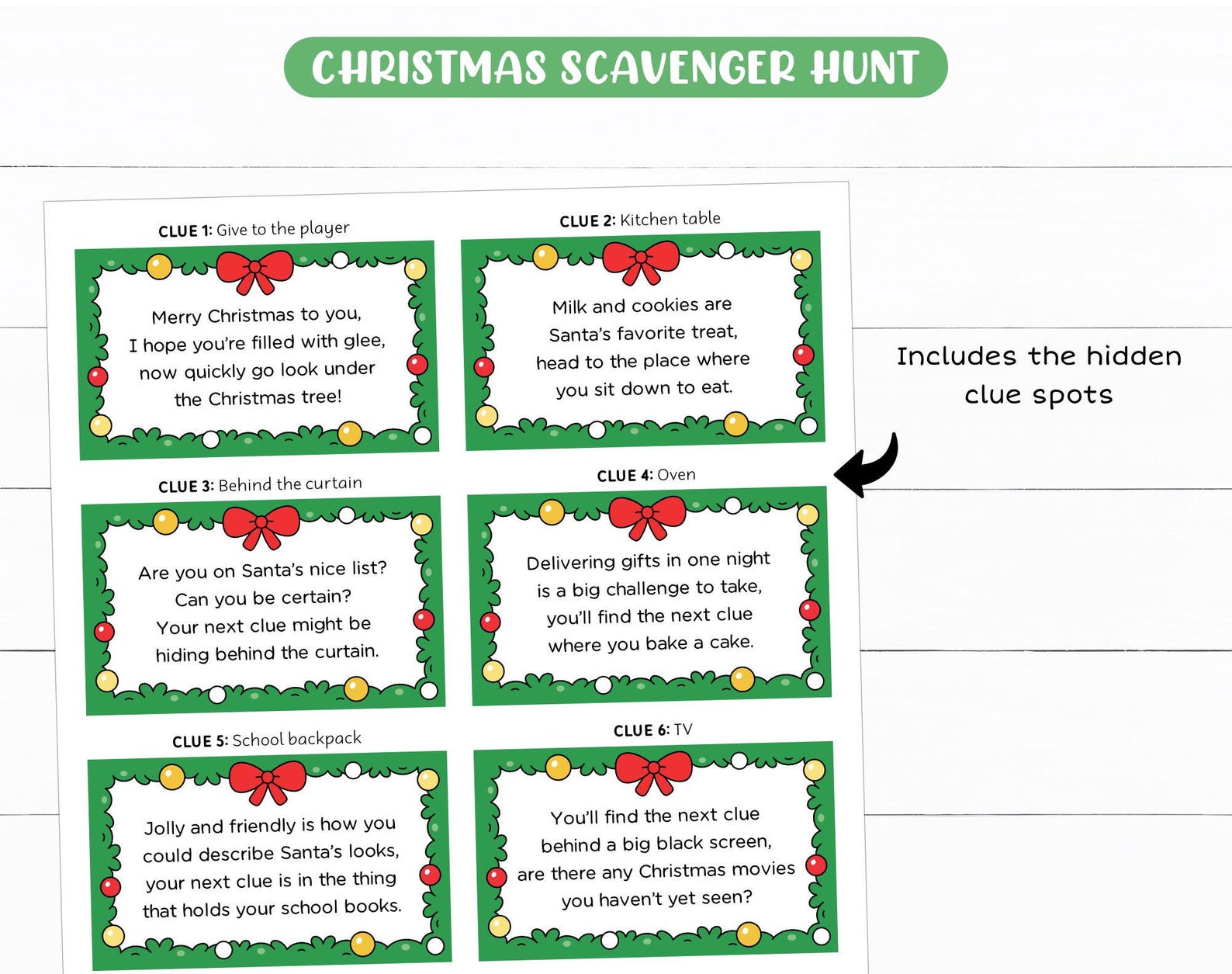 Indoor Christmas Scavenger Hunt Cards, Christmas Scavenger Hunt Clues, Kids Scavenger Hunt ...