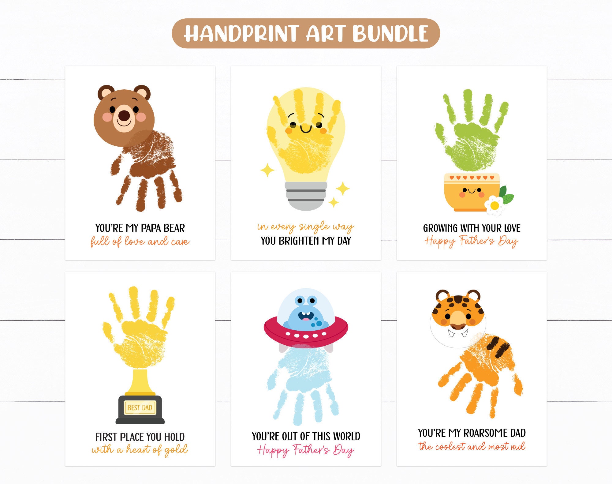 Fathers Day Handprint Bundle, DIY Printable Father's Day Crafts Bundle ...