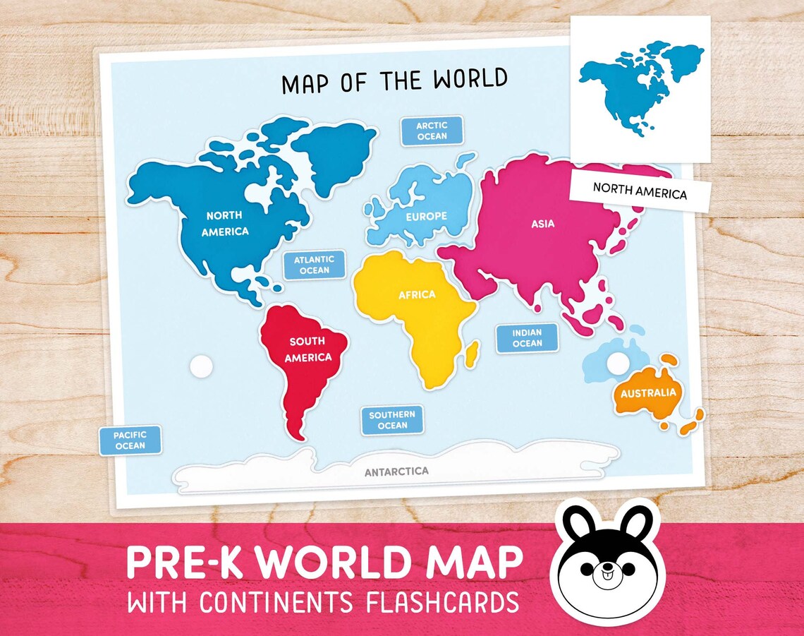 Continents and Oceans Matching Activity, Montessori World Map, 3 Part ...
