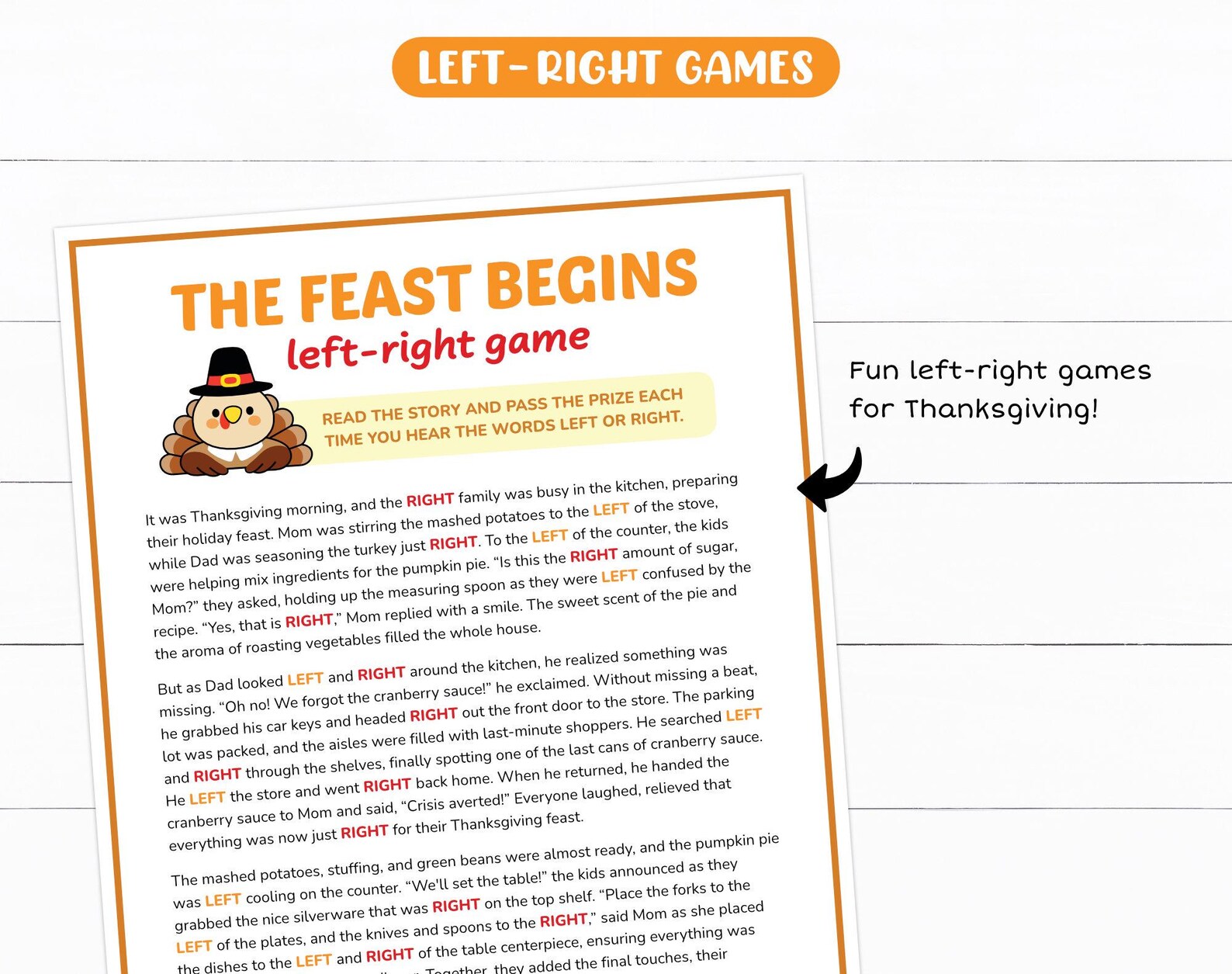 Left Right Thanksgiving Game, Thanksgiving Left Right Game, Left Right ...