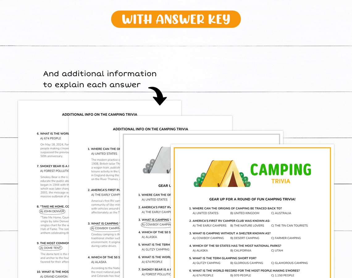 Camping Trivia Game, Camping Quiz Games, Camp Questions, Camping ...