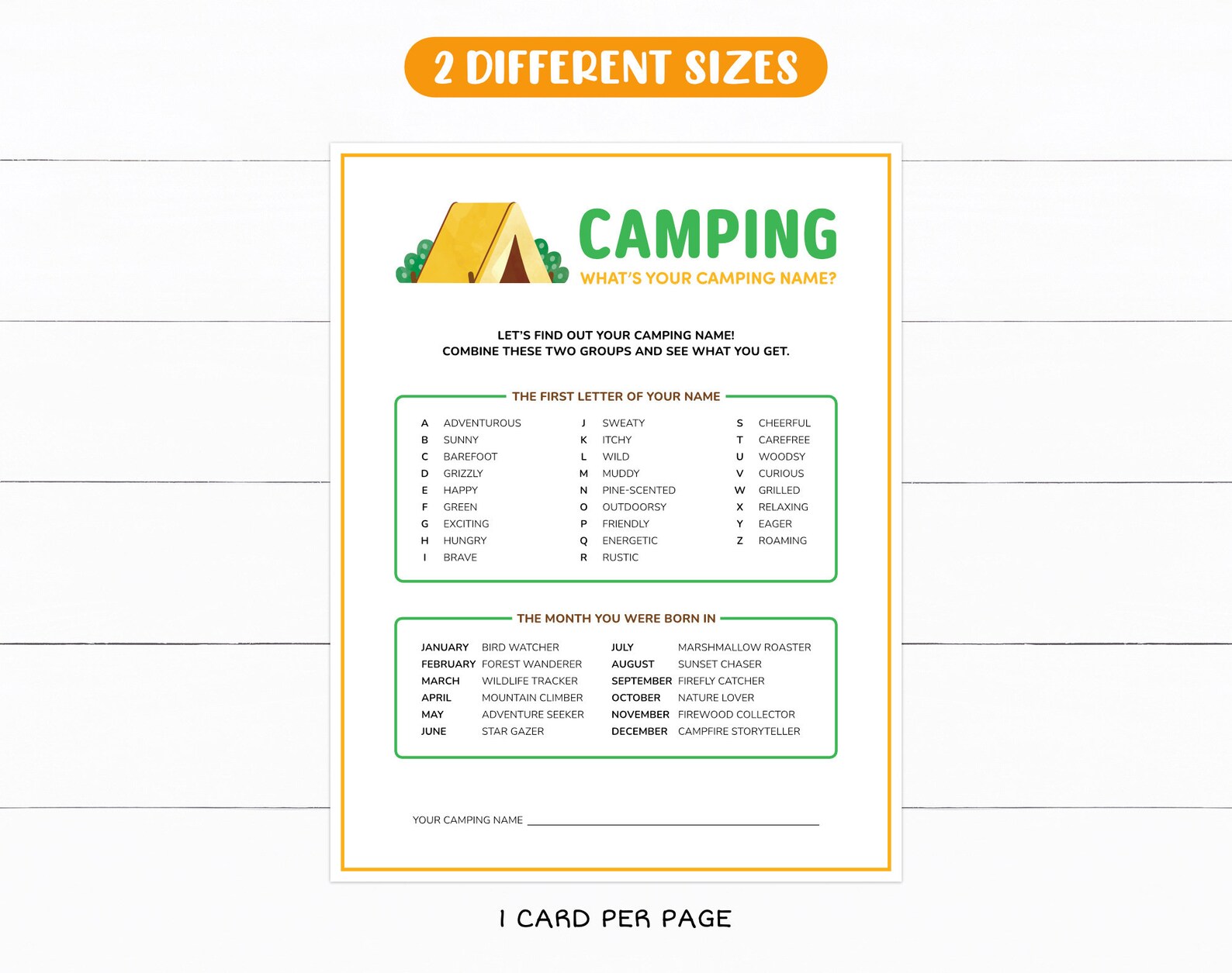 What's Your Camping Name Game With Tags, Create a Camping Name, Camping ...