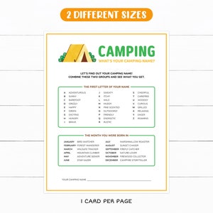 What's Your Camping Name Game With Tags, Create a Camping Name, Camping ...