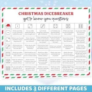 Christmas Icebreaker, Christmas Dice Game, Get to Know You Questions ...