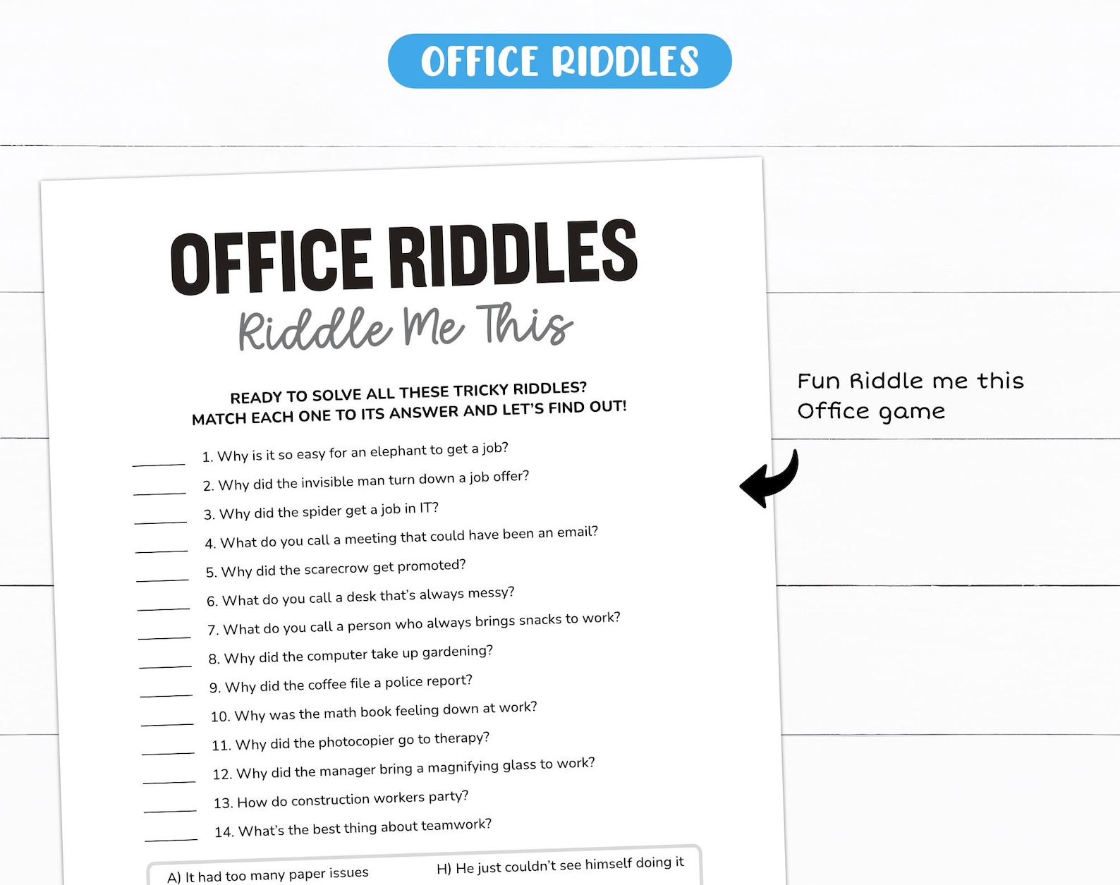 Office Riddles, Riddle Me This Office Games, Easy Work Riddles and ...