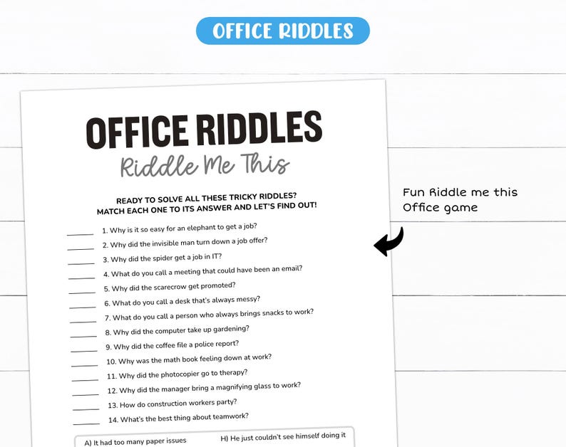 Office Riddles, Riddle Me This Office Games, Easy Work Riddles and ...