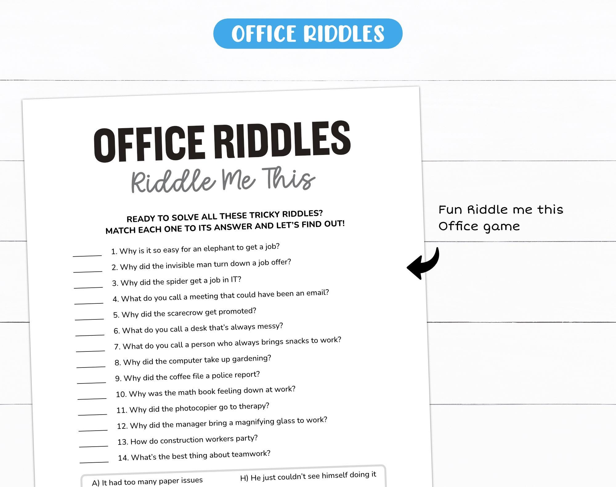 Office Riddles, Riddle Me This Office Games, Easy Work Riddles and ...