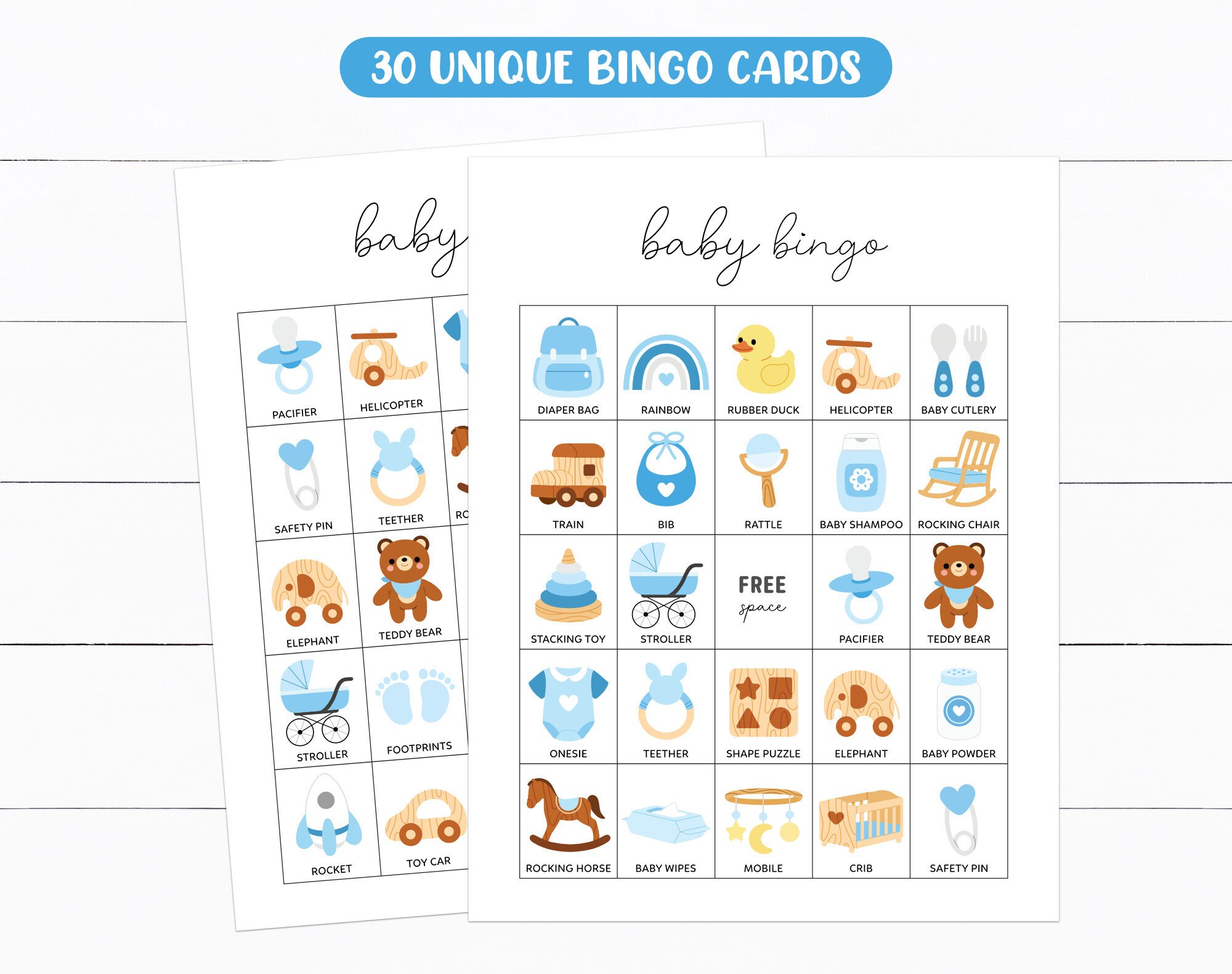 Baby Shower Bingo Game, Prefilled Baby Boy Bingo, Printable Baby Bingo ...