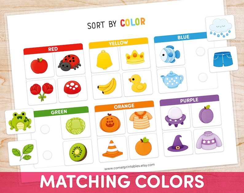 Color Matching Worksheet Preschool Colors Sort by Color | Etsy