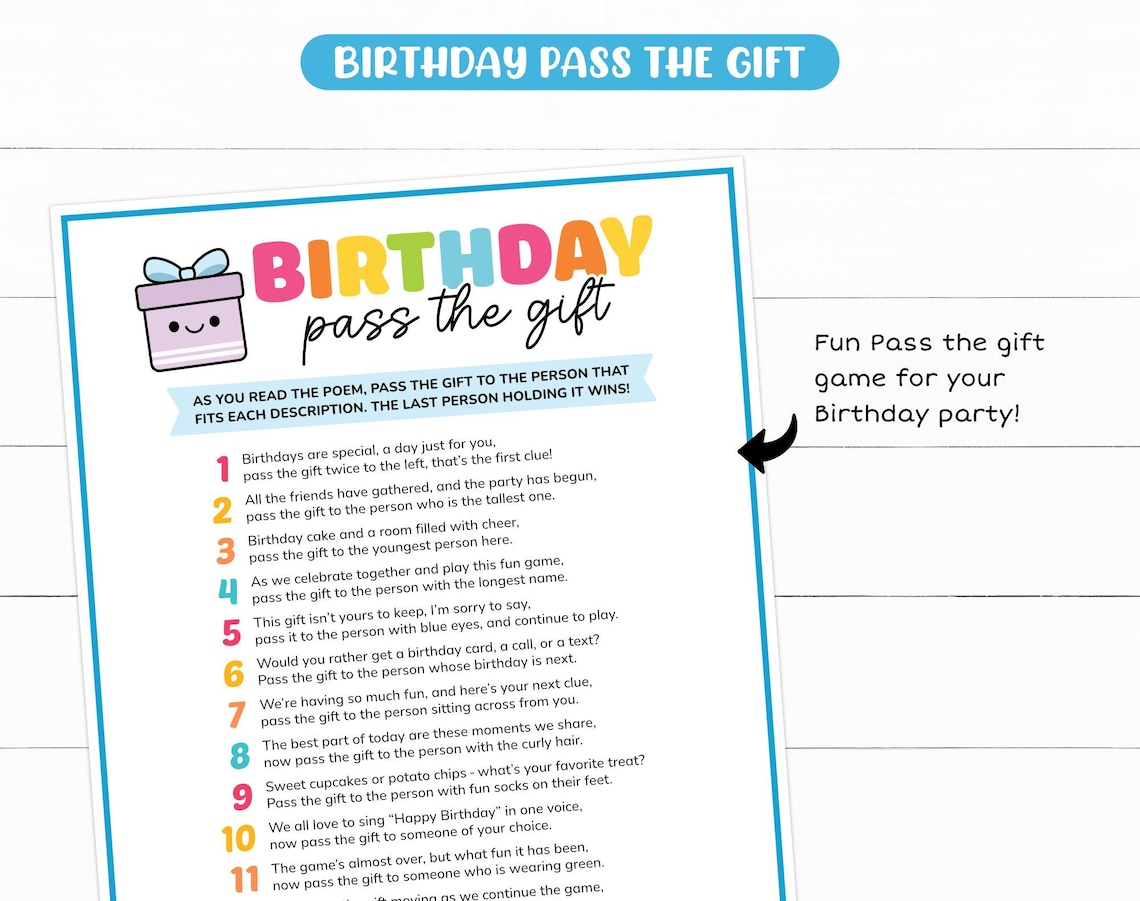 Birthday Pass the Gift Game, Pass the Gift Birthday Game, Funny Pass ...
