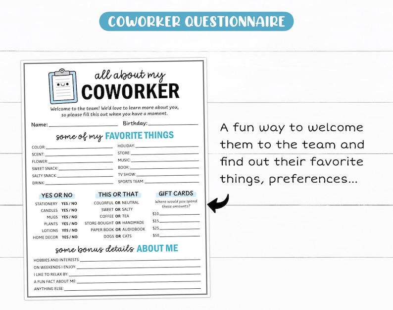 All About My Coworker, Team Building Get to Know Me Questionnaire ...