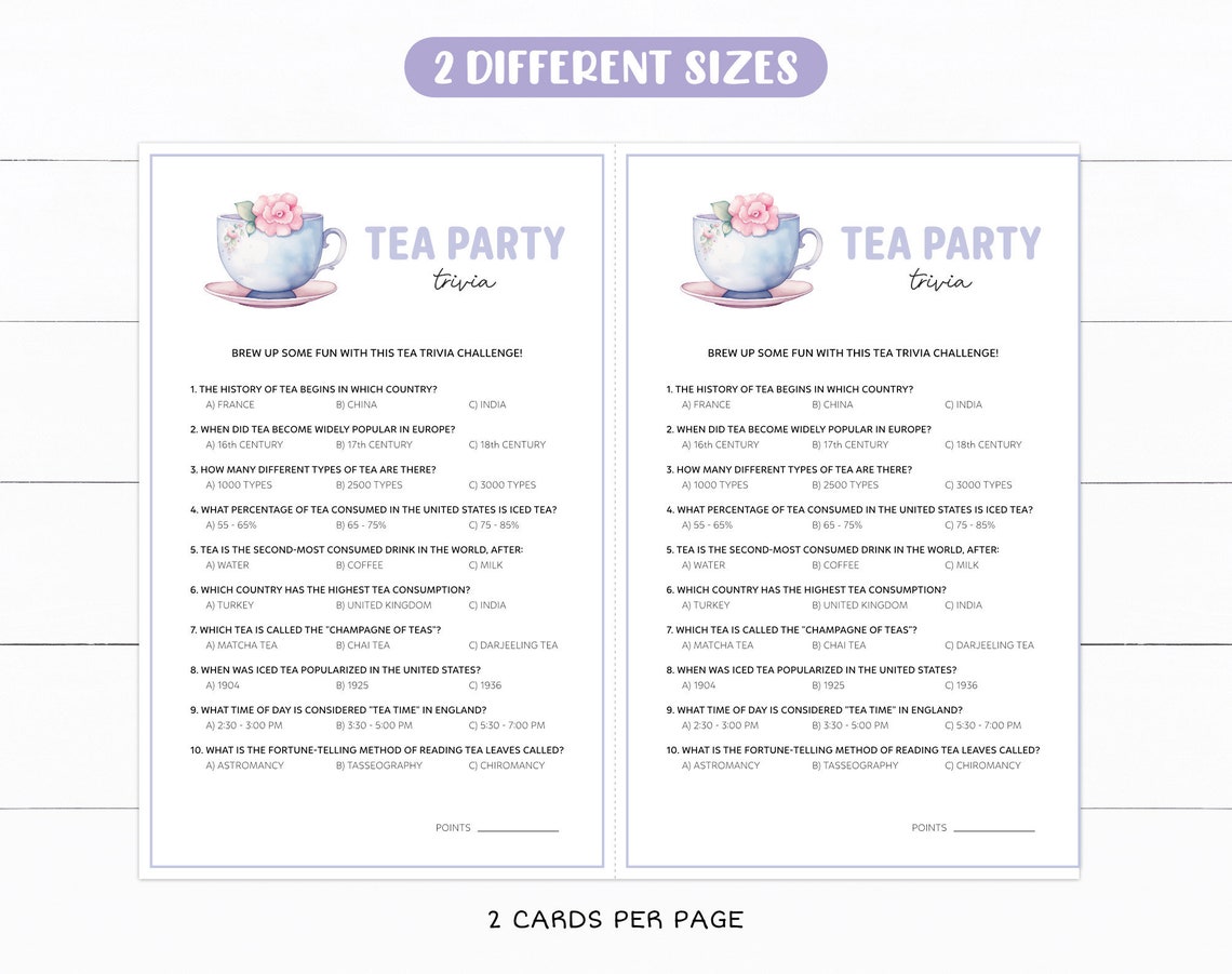 Tea Party Trivia for Kids, Tea Trivia Game, Tea Party Trivia Quiz ...