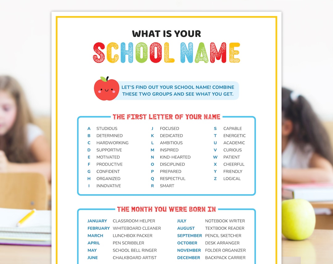 What's Your School Name Generator, Create a Back to School Name Game ...