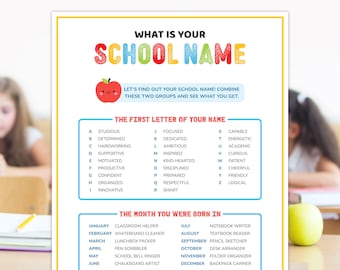 What's Your Back to School Name Printable Game, Create a Back to School ...