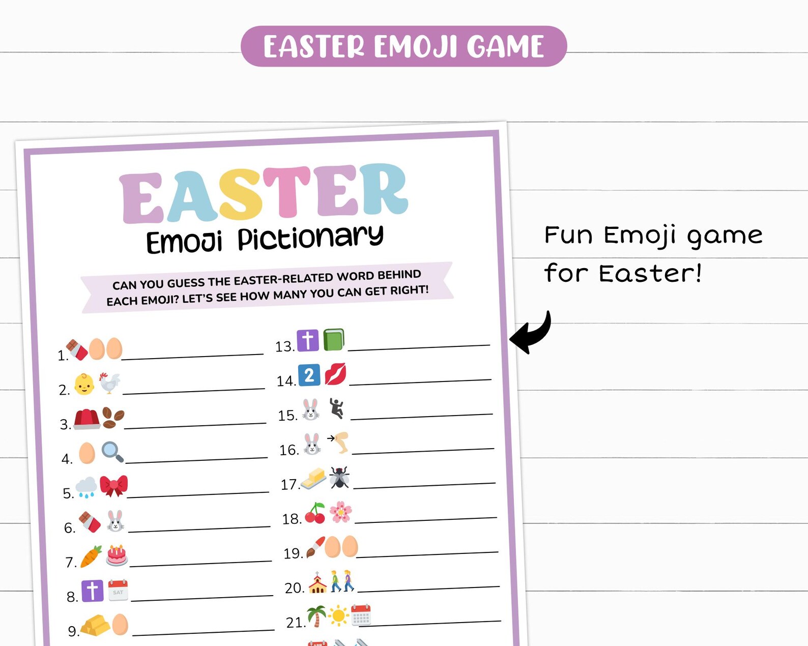 Easter Emoji Pictionary Game, Easter Emoji Game Printable, Easter Game ...