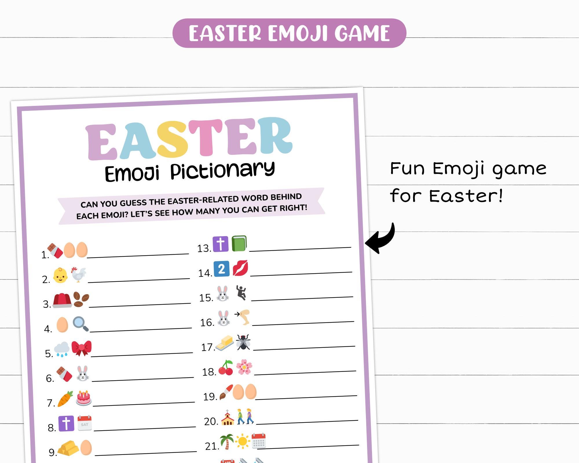 Easter Emoji Pictionary Game, Easter Emoji Game Printable, Easter Game ...
