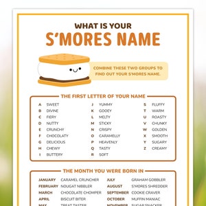 What's Your S'mores Name Game With Tags, Whats Your Smores Name ...