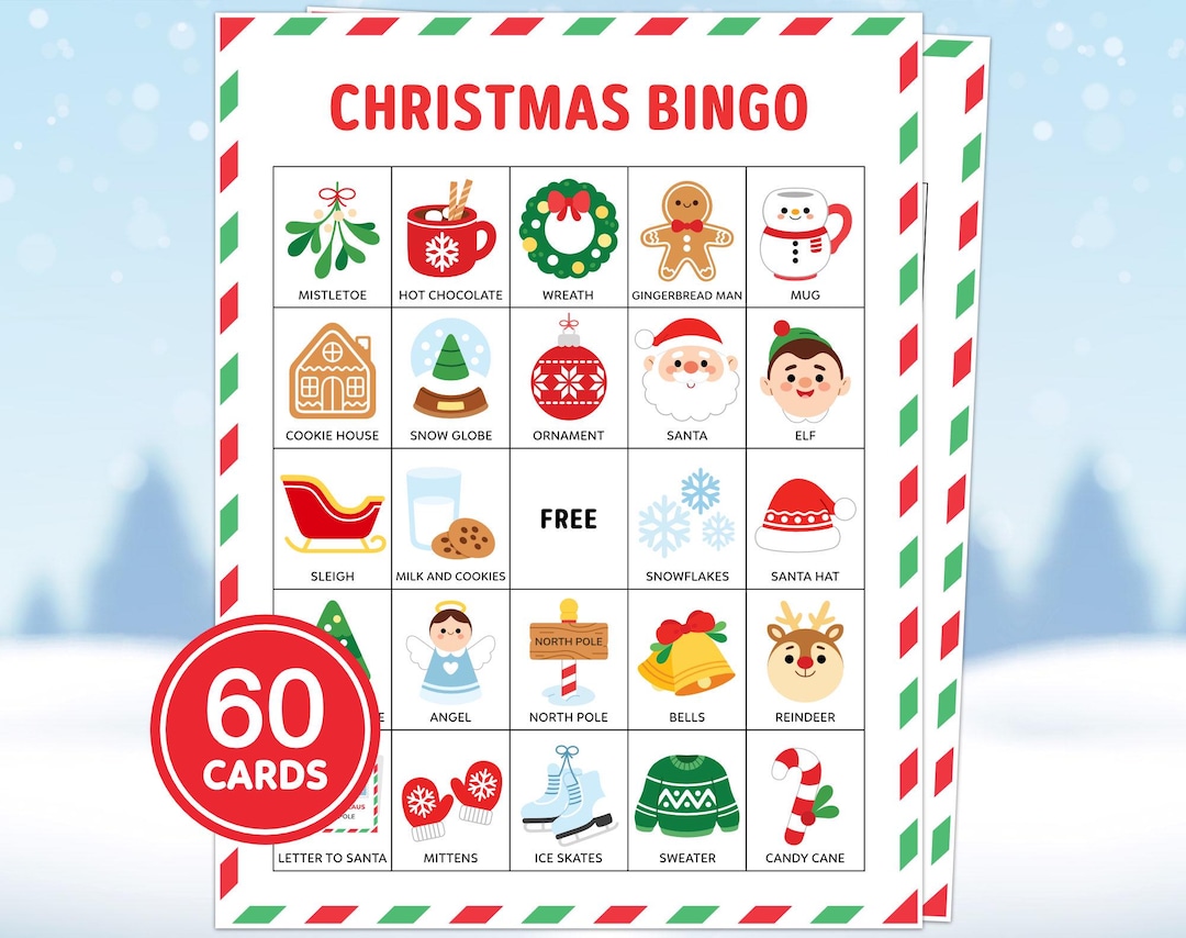 Kids Christmas Bingo Cards, Cute Christmas Bingo Game, Printable ...