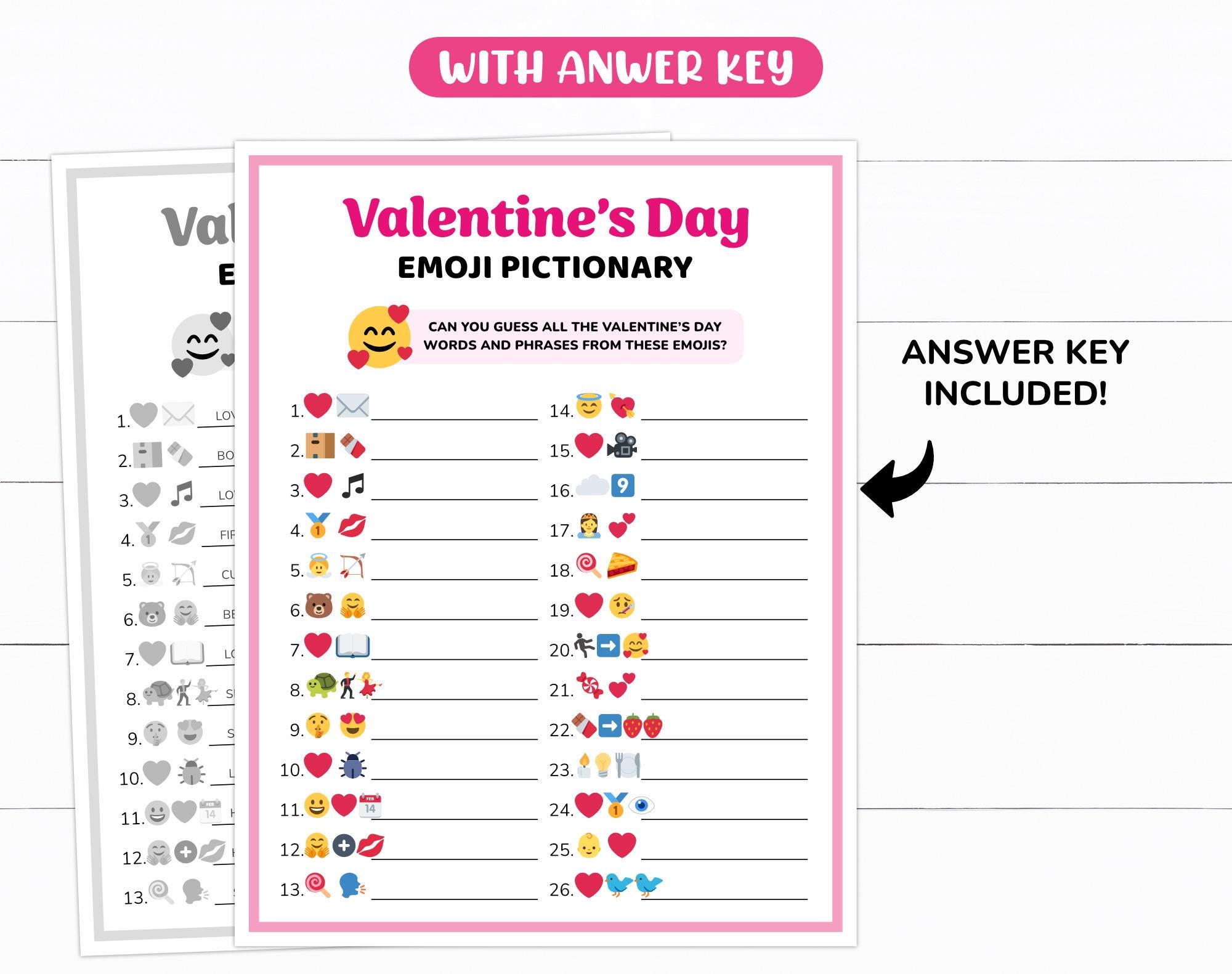 Valentines Emoji Pictionary Game, Valentines Emoji Game, Valentines Day ...