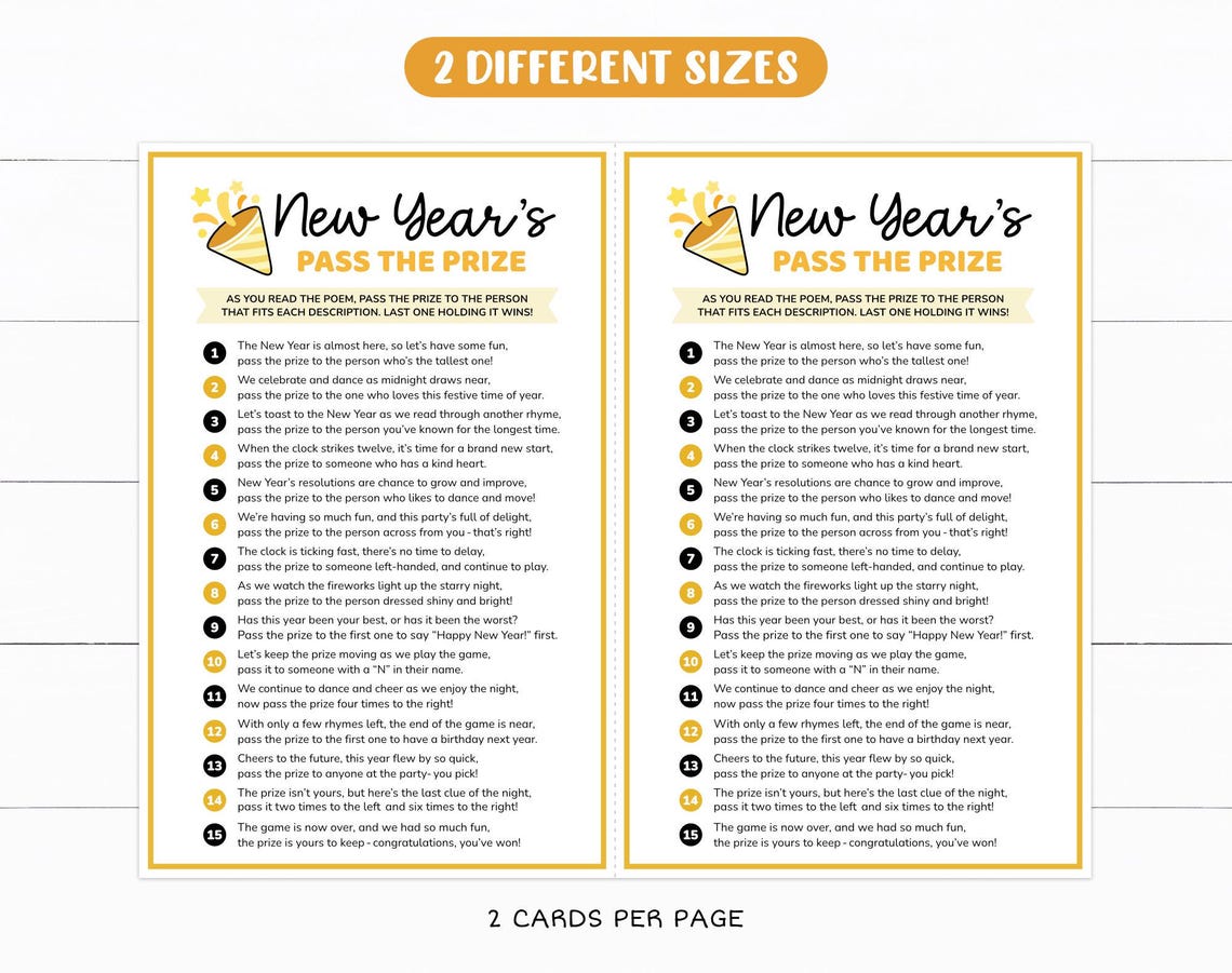 New Years Pass the Prize Game, Pass the Prize New Years Game, New Years ...