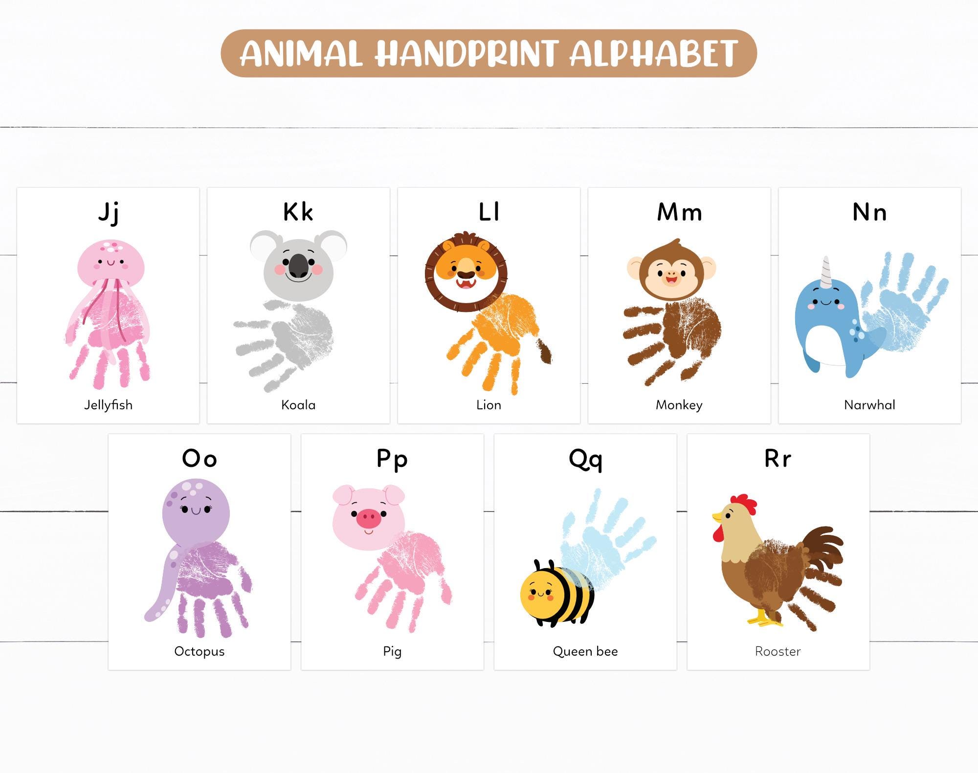 Animal Alphabet Handprint Art Craft, Handprint Alphabet Book Template ...