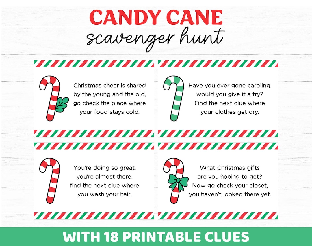 Candy Cane Hunt Clues, Candy Cane Scavenger Hunt, Candy Cane Treasure ...