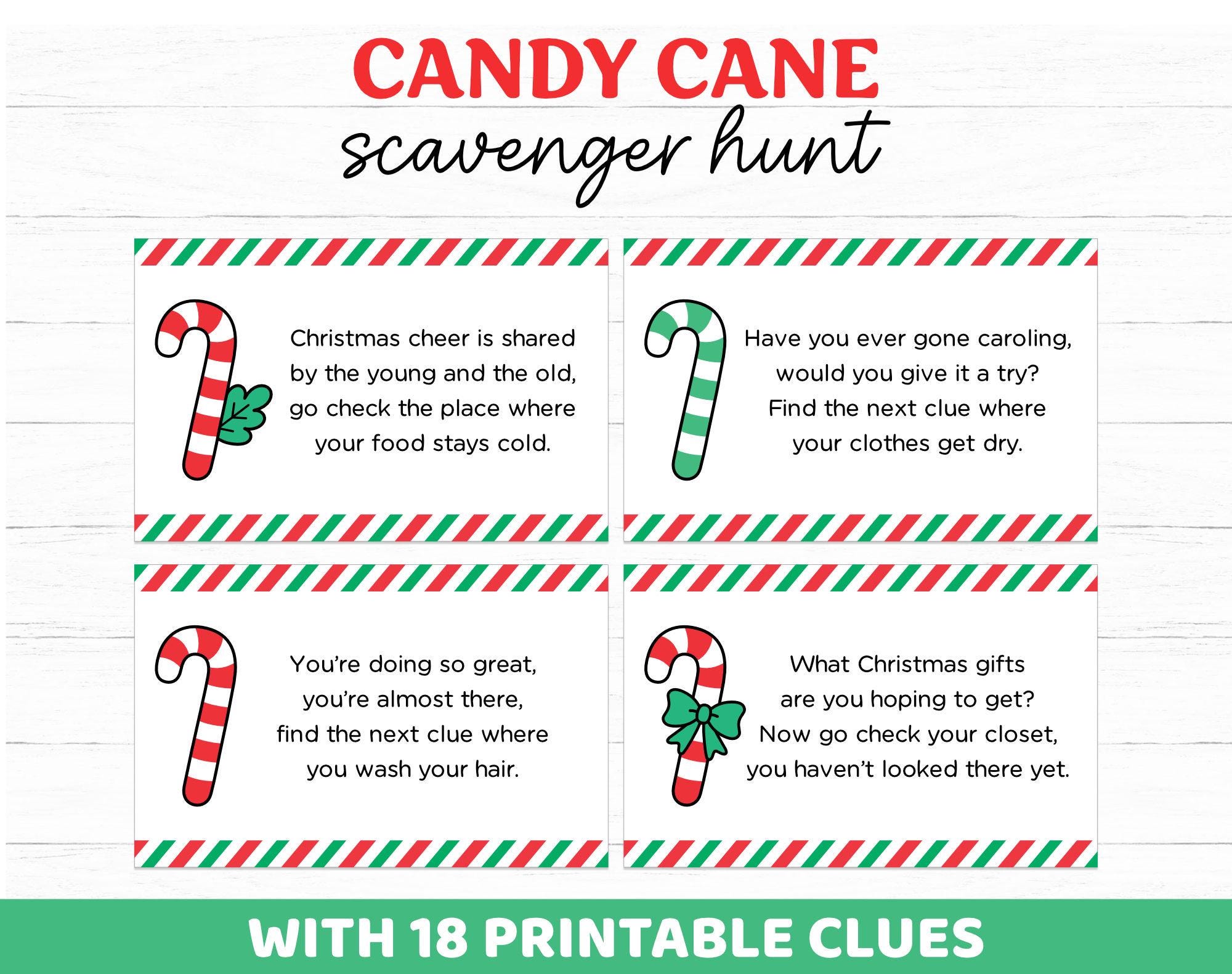 Candy Cane Hunt Clues, Candy Cane Scavenger Hunt, Candy Cane Treasure ...