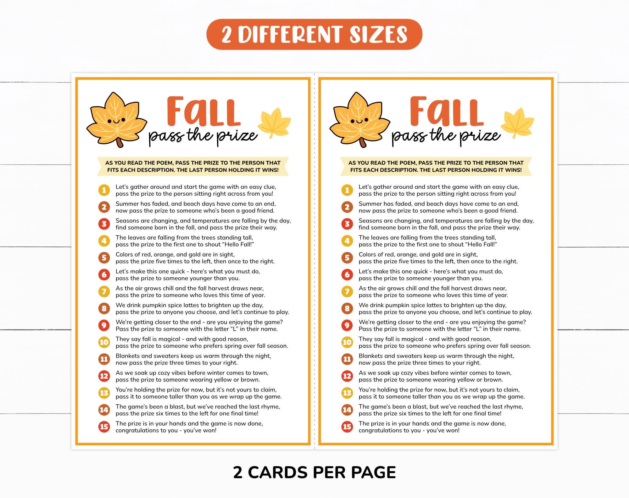 Fall Pass the Prize Game, Pass the Prize Fall Game, Fall Pass the Gift ...