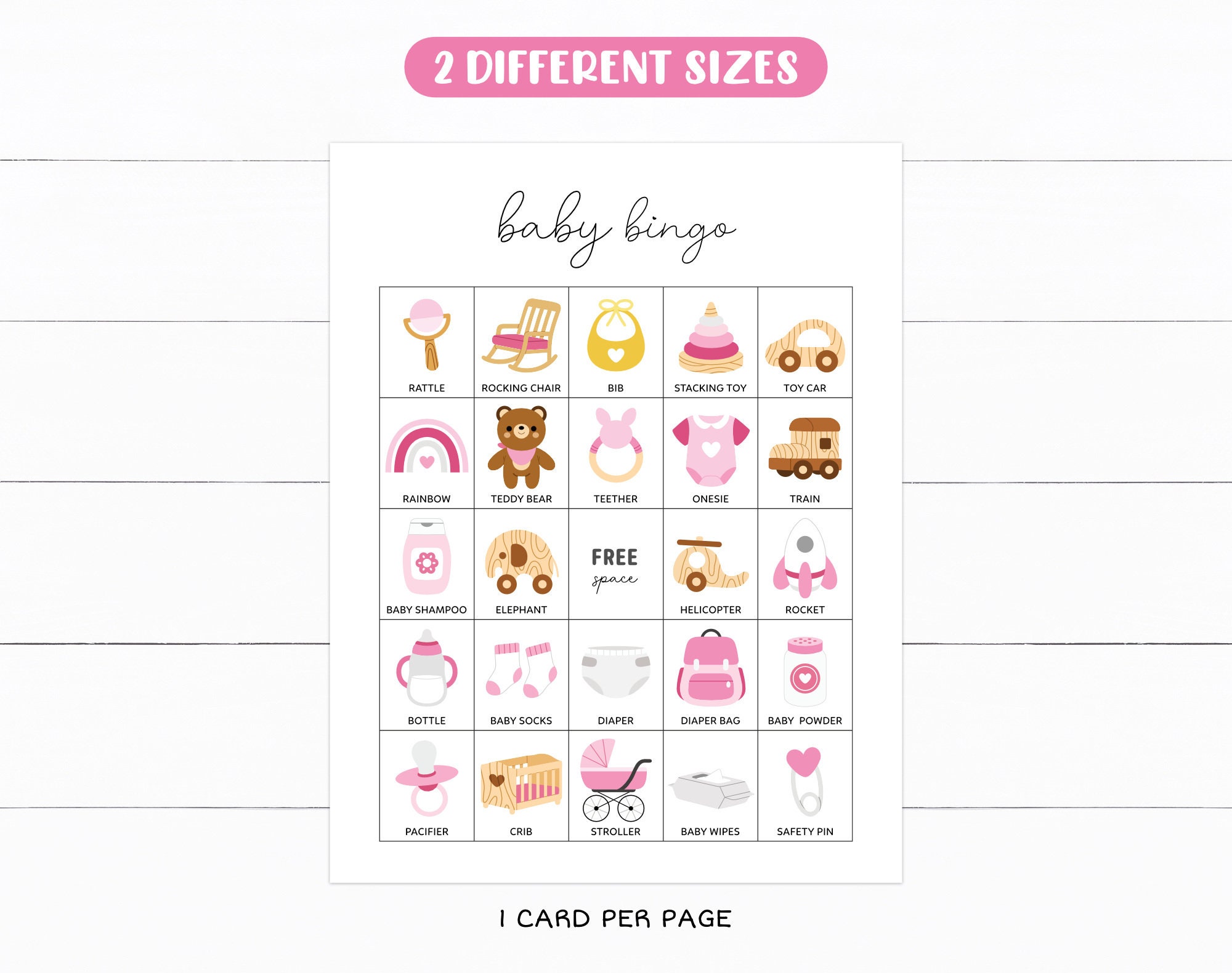 Prefilled Baby Shower Bingo Cards With Pictures, Pink Baby Girl Bingo ...