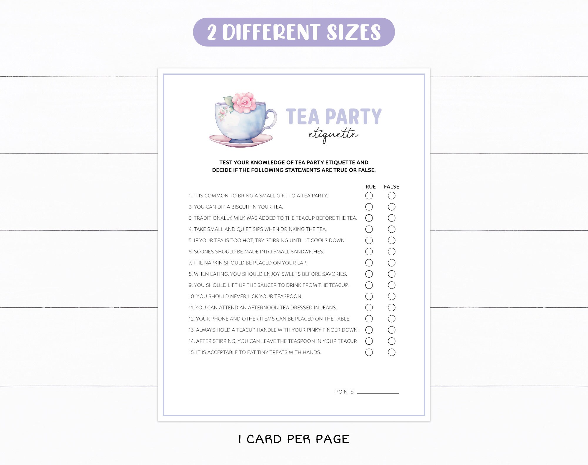 Tea Party Etiquette Game, Tea Etiquette Trivia Quiz, Printable Kids Tea ...