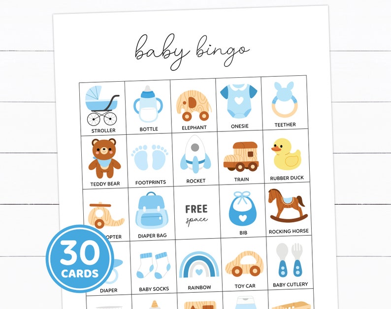 Baby Shower Bingo Game, Prefilled Baby Boy Bingo, Printable Baby Bingo ...