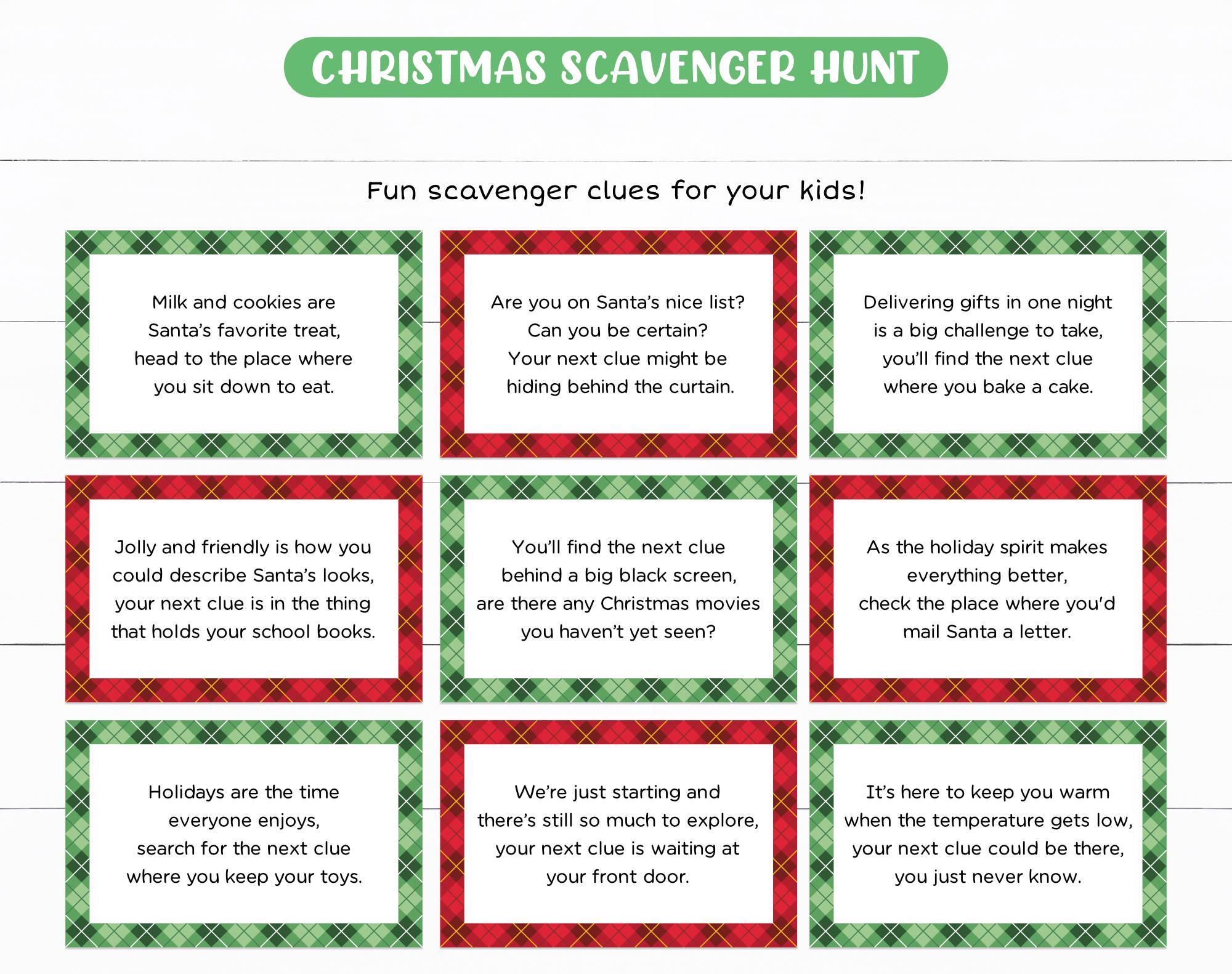 Indoor Christmas Scavenger Hunt Clues, Fun Christmas Scavenger Hunt ...