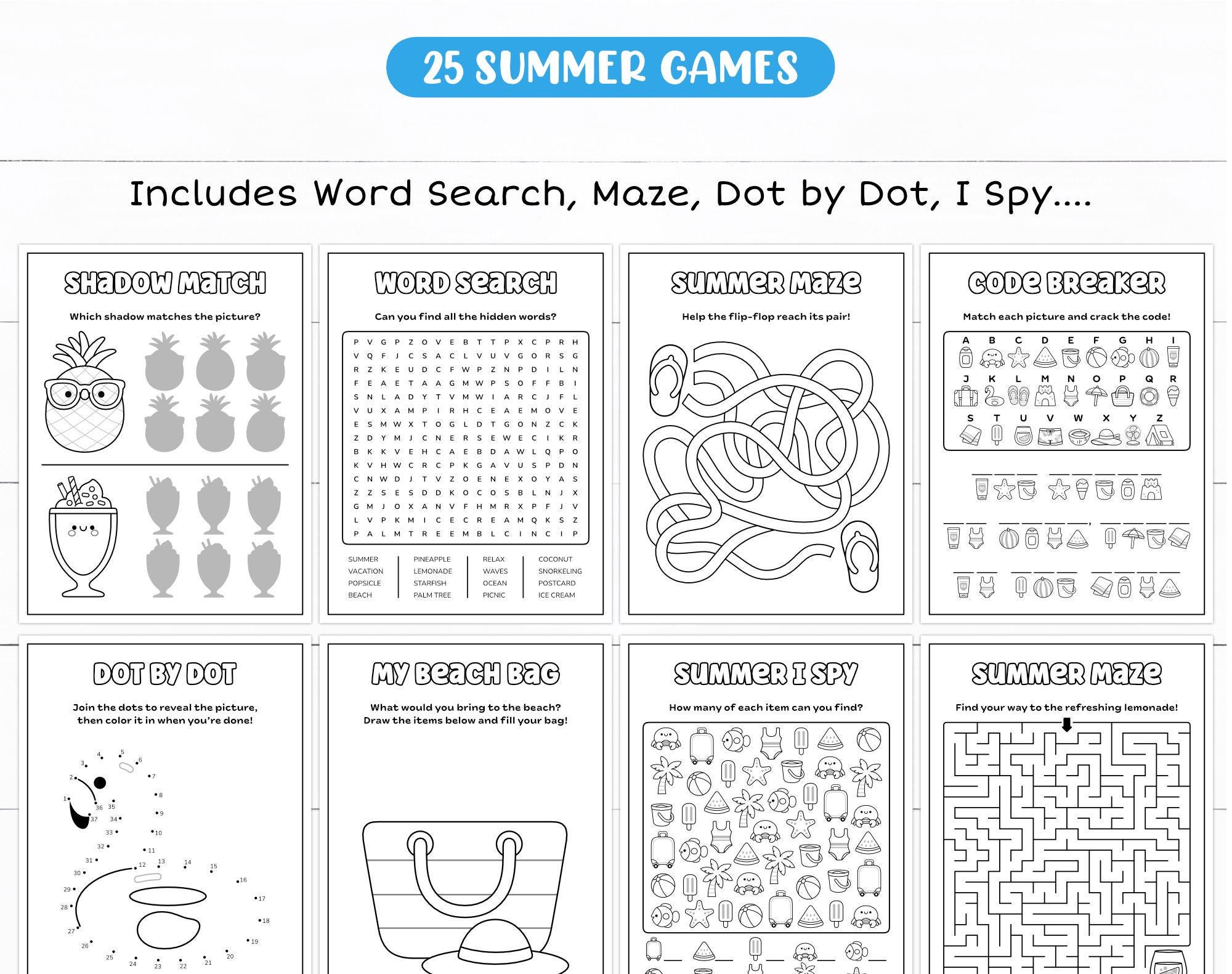 Summer Activity Book for Kids, Summer Activity Sheets, Summer Activity ...