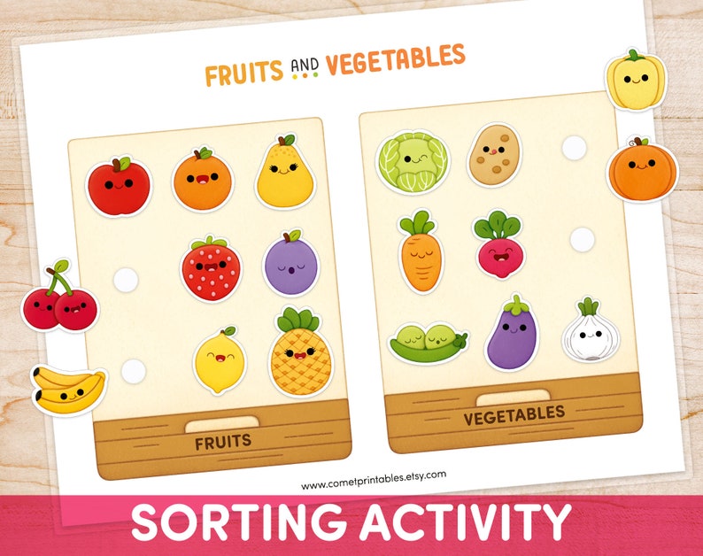 Fruits and Veggies Sorting Matching Preschool Activities - Etsy