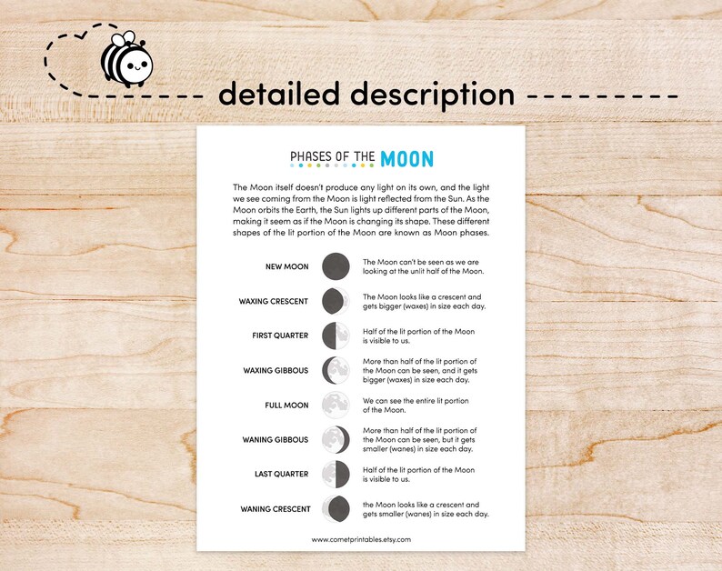 Moon Phases Worksheet, Educational Moon Unit Study, Moon Phases Poster ...