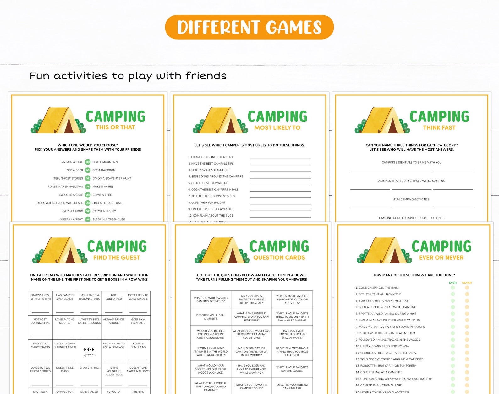 Camping Games Bundle, Camping Bundle, Camping Party Games for Kids ...
