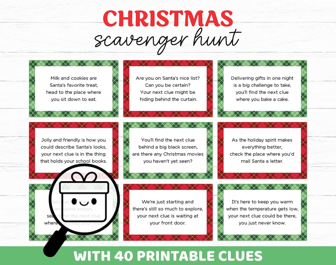 Indoor Christmas Scavenger Hunt Clues, Fun Christmas Scavenger Hunt ...